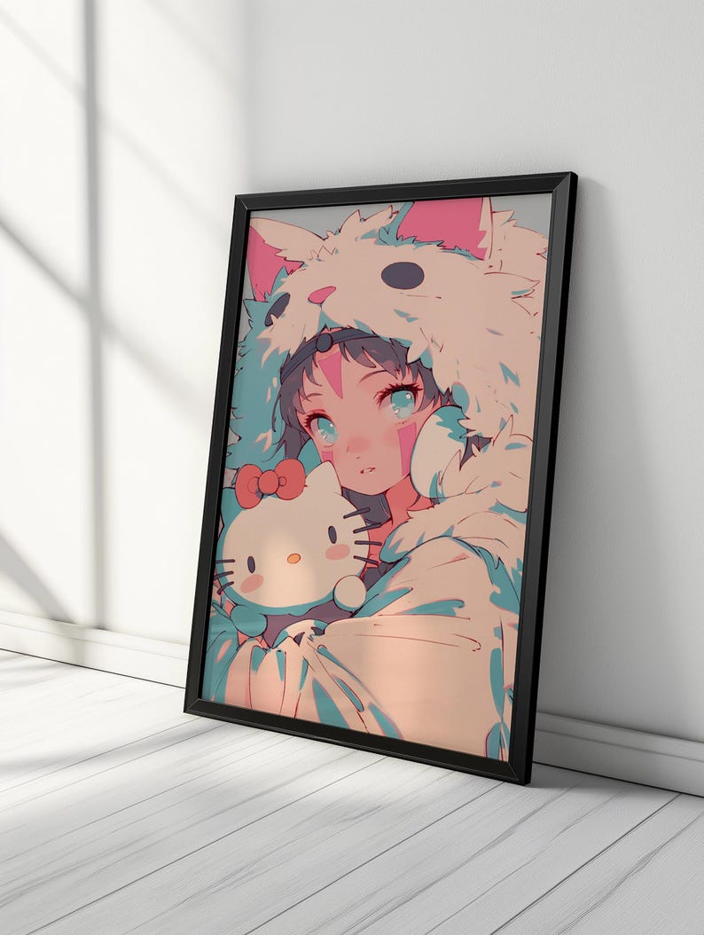 Kawaii Princess Mononoke Poster / Hello Kitty Print / Cute Wall Art ...