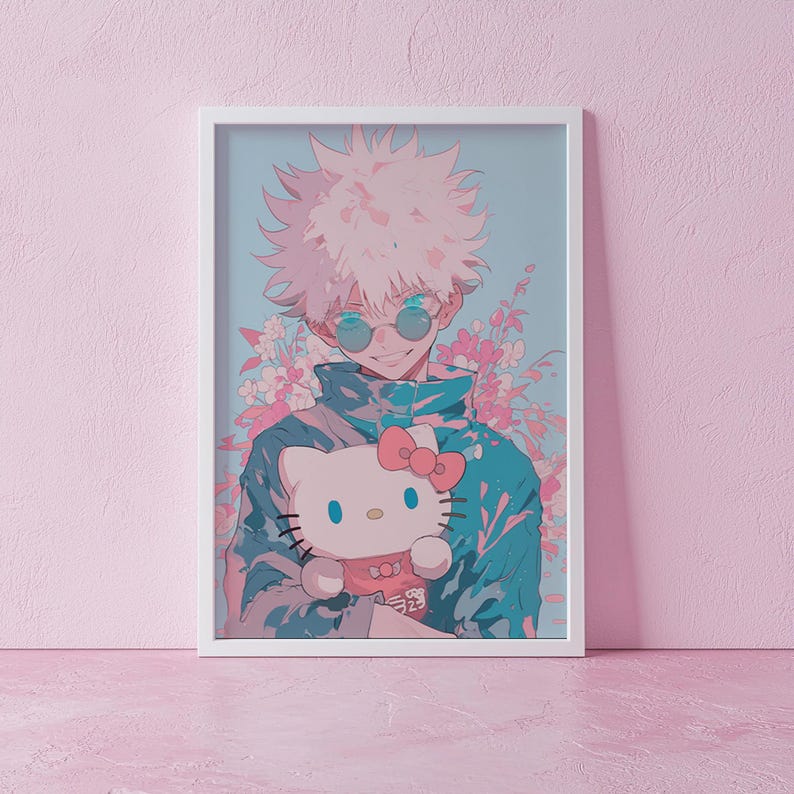 Kawaii Satoru Gojo Print / Jujutsu Kaisen Poster / Hello Kitty Wall Art ...