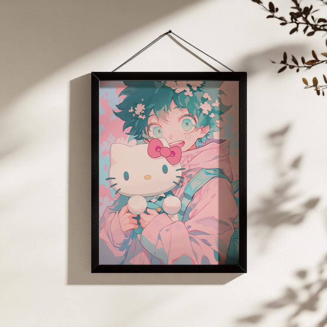 Kawaii Izuku Midoriya Poster / Hello Kitty Print / My Hero Academia ...