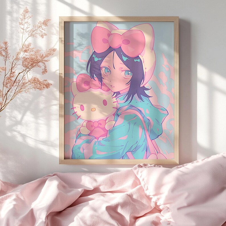 Kawaii Rukia Kuchiki Print / Bleach Poster / Hello Kitty Wall Art ...