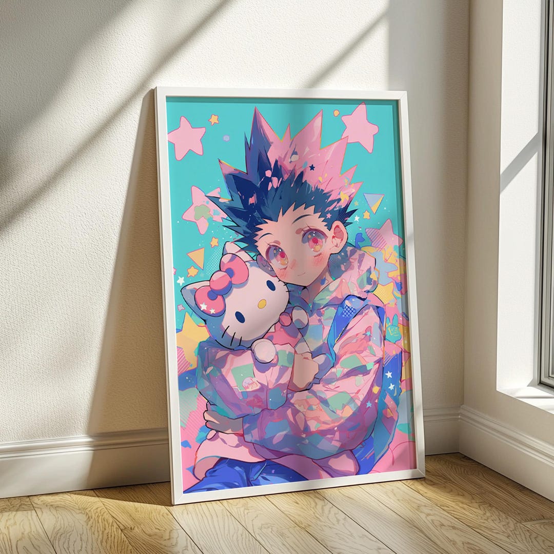 Kawaii Gon Freecss Print / Hunter X Hunter Poster / Hello Kitty Wall ...