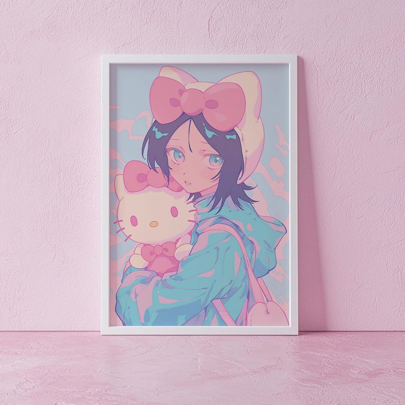 Kawaii Rukia Kuchiki Print / Bleach Poster / Hello Kitty Wall Art ...