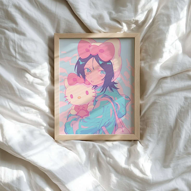 Kawaii Rukia Kuchiki Print / Bleach Poster / Hello Kitty Wall Art ...