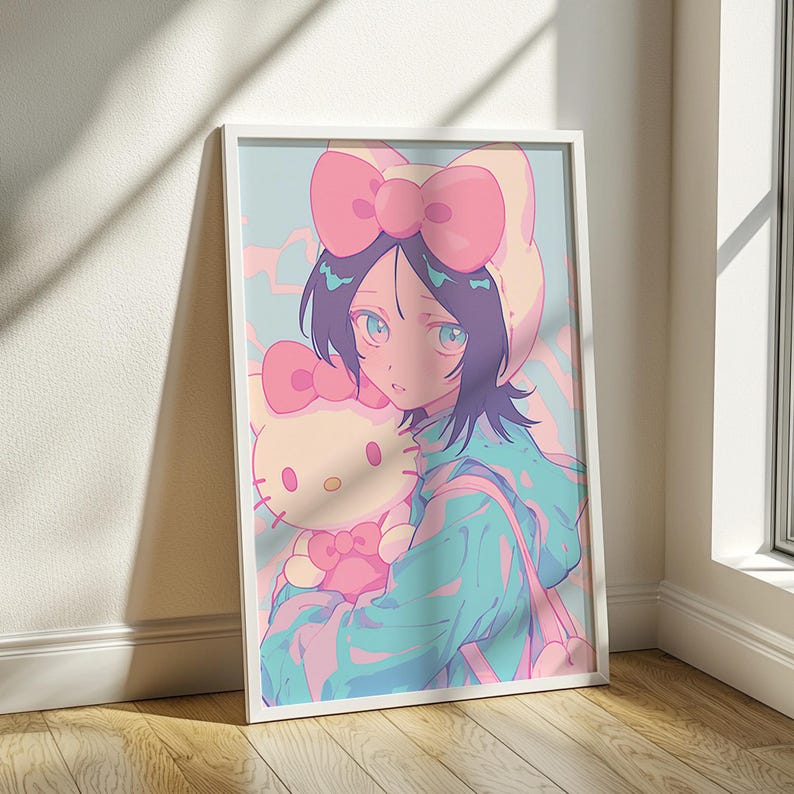 Kawaii Rukia Kuchiki Print / Bleach Poster / Hello Kitty Wall Art ...
