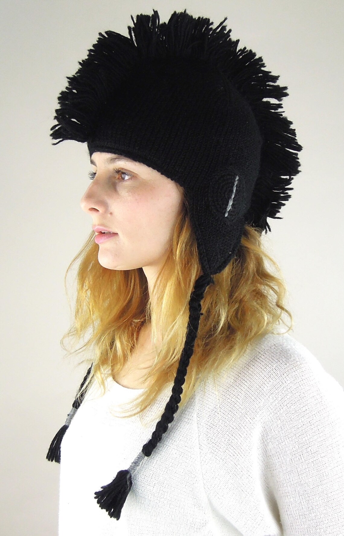 Punk Hat Yak wool hat Outdoor clothing Ear warmer Pom pom hat | Etsy
