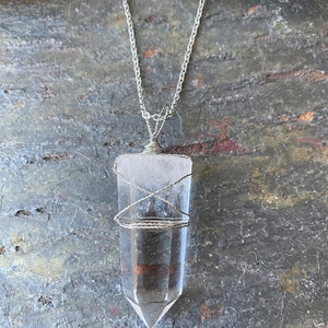 Clear Quartz Crystal Point Pendant - Stainless Steel Wire Wrapped ...