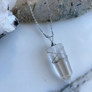 Clear Quartz Crystal Point Pendant - Stainless Steel Wire Wrapped ...