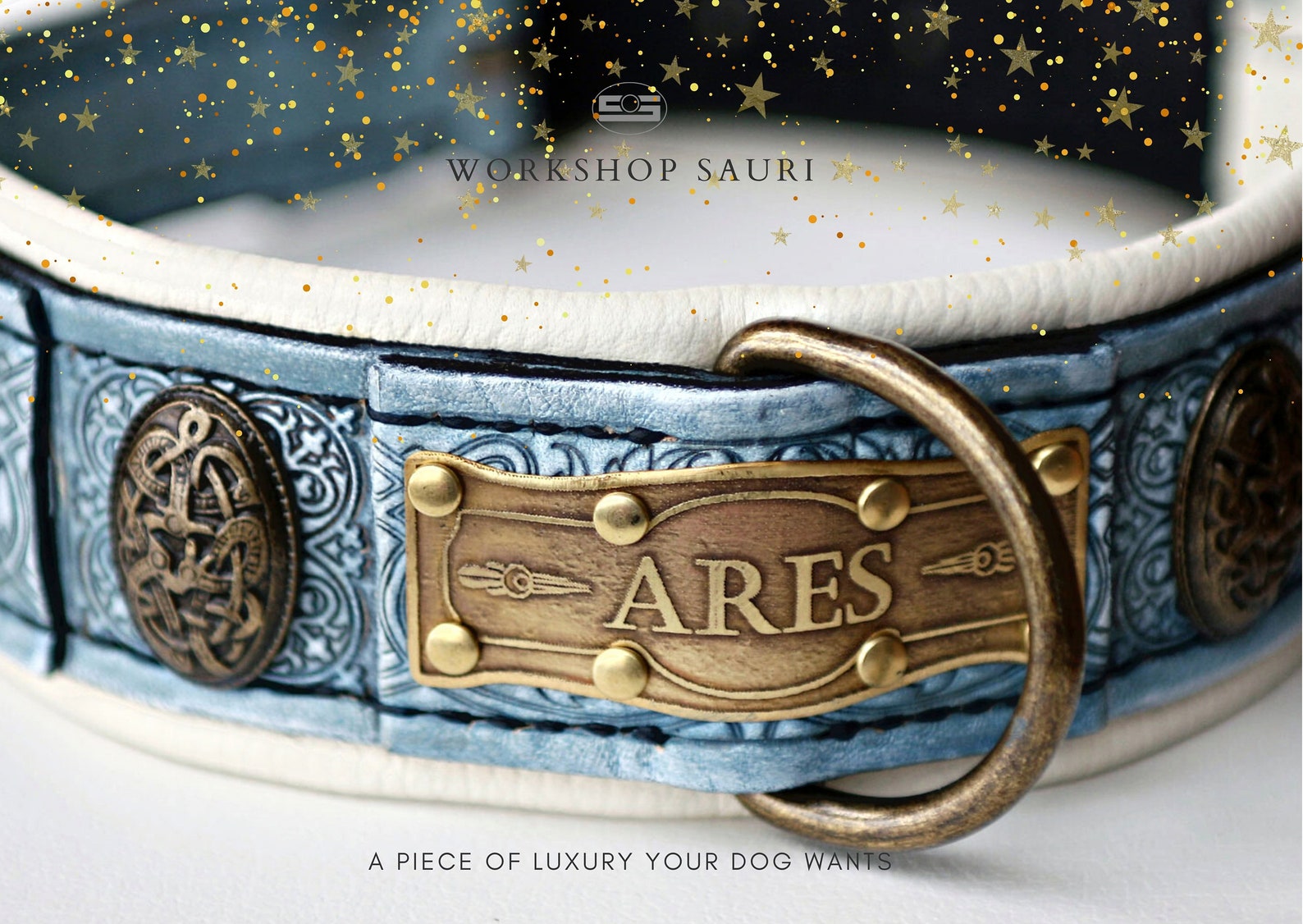 Blue Leather Dog Collar VALKYRIE Shield Maiden Collar Brass - Etsy
