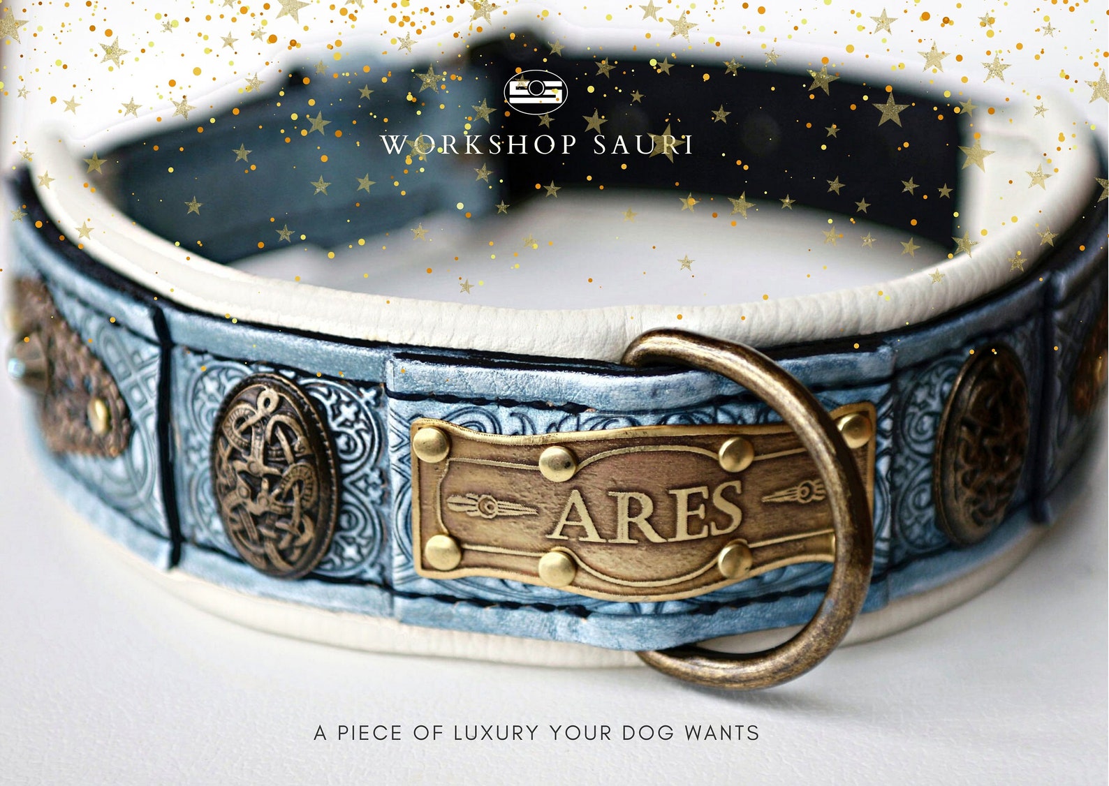 Blue Leather Dog Collar VALKYRIE Shield Maiden Collar Brass - Etsy