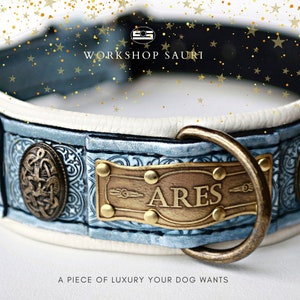 Blue Leather Dog Collar VALKYRIE Shield Maiden Collar - Etsy