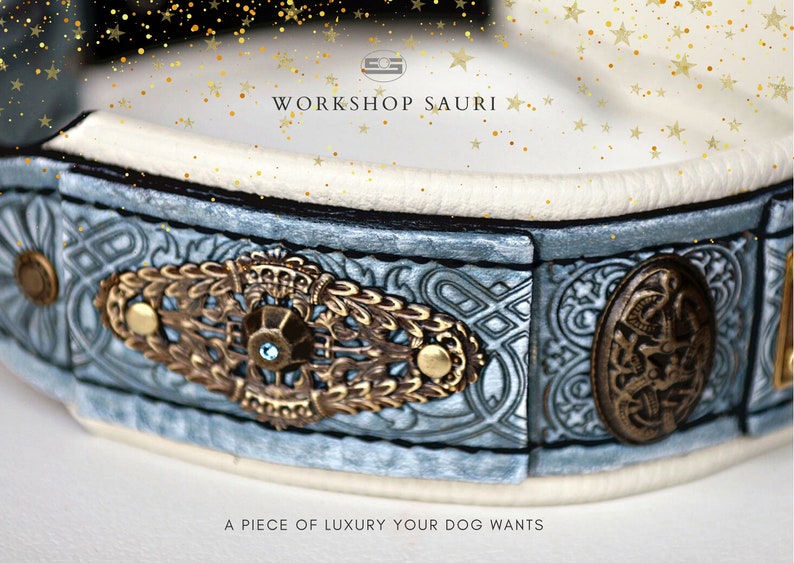 Blue Leather Dog Collar VALKYRIE Shield Maiden Collar Brass - Etsy