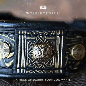 Art Deco Leather Dog Collar With Name, Small to Medium Dogs ...