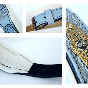 Blue Leather Dog Collar, VALKYRIE, Shield Maiden Collar, Brass ...