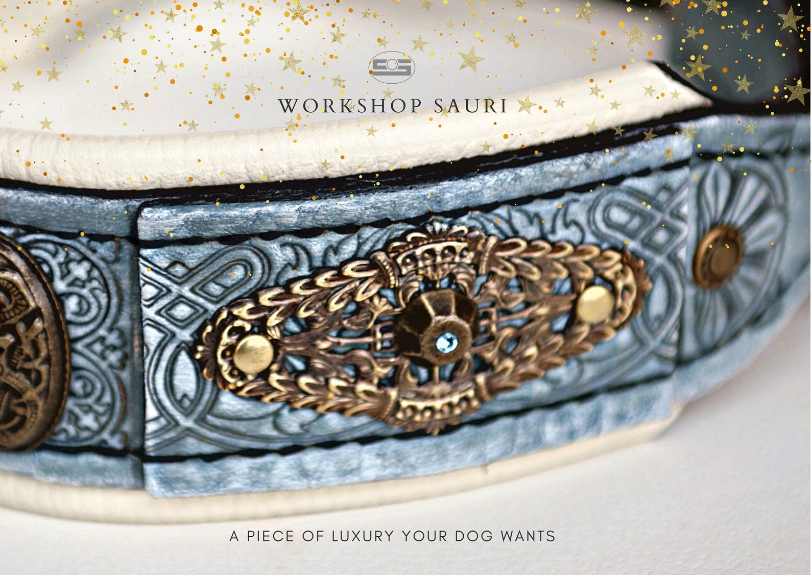 Blue Leather Dog Collar VALKYRIE Shield Maiden Collar Brass - Etsy