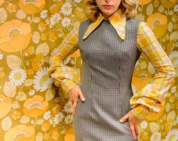 Blue/grey Dogtooth Dress With Back Hole - Etsy