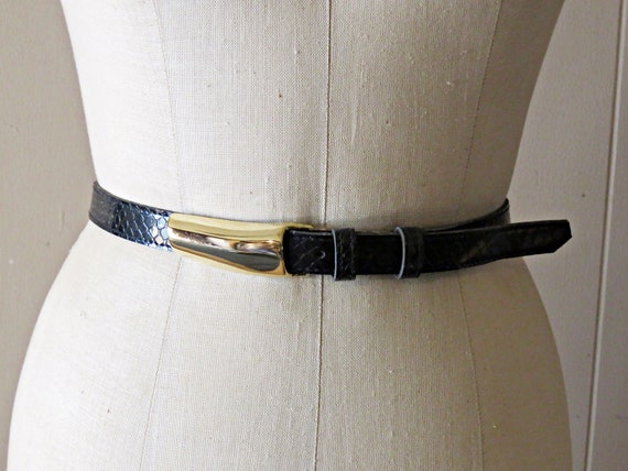 Shiny Black Patent Leather Belt Faux Snake Skin Belt … - Gem