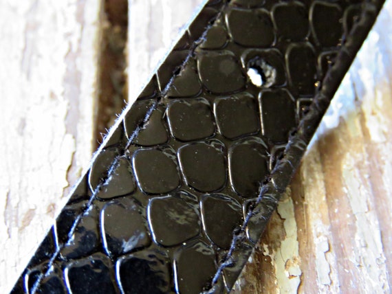 Shiny Black Patent Leather Belt Faux Snake Skin Belt … - Gem