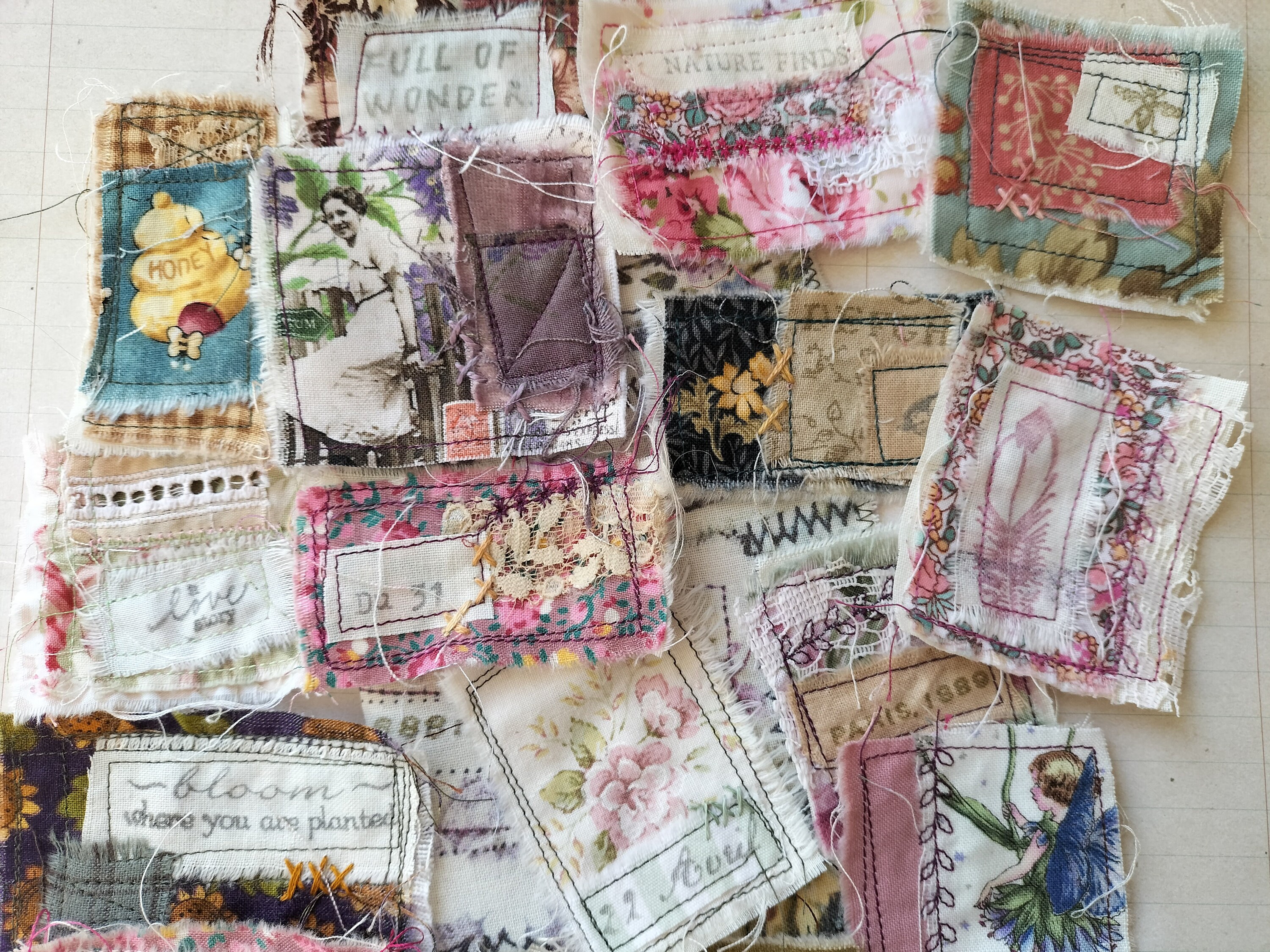 Snippet Pieces, Handmade Fabric Snippets, Slow Stitch, Fabric Art ...