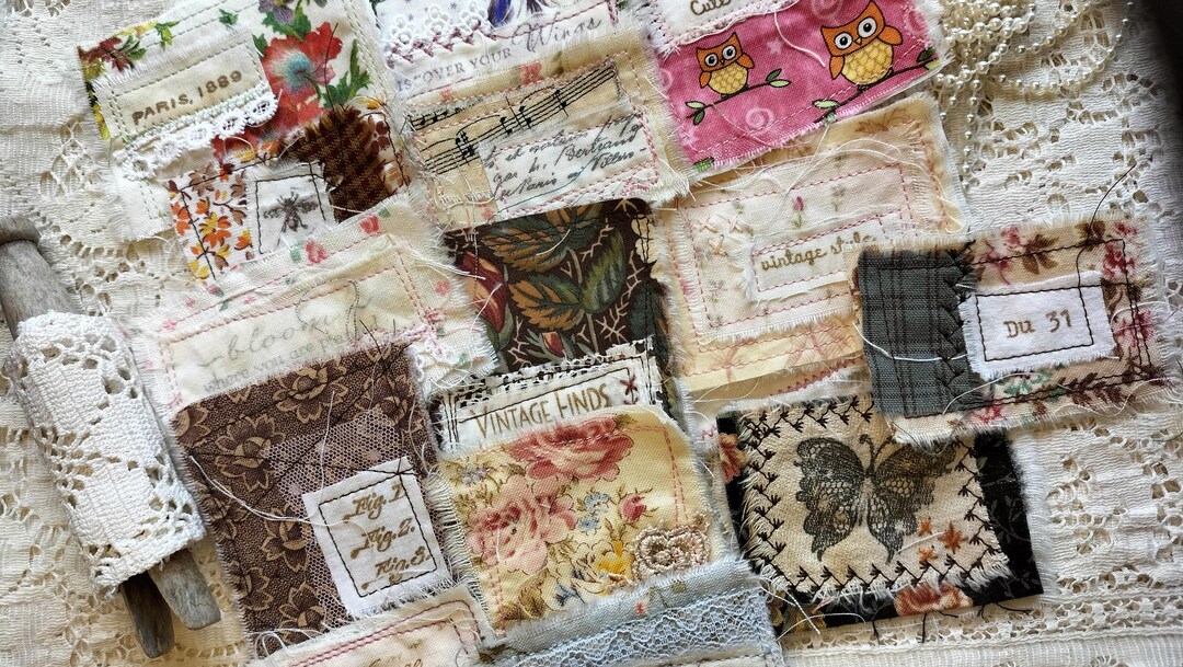 Snippet pieces, handmade fabric snippets, slow stitch, fabric art ...