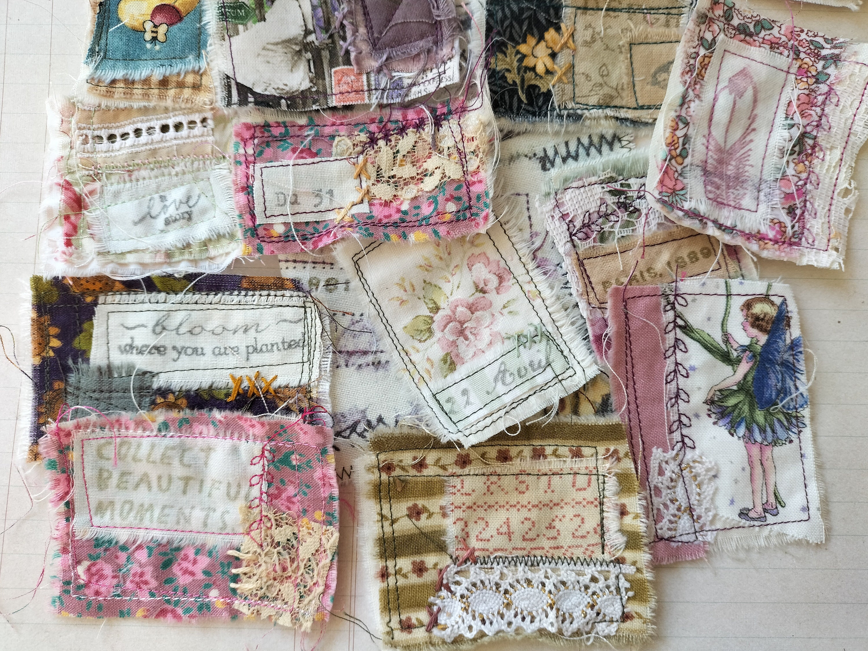 Snippet Pieces, Handmade Fabric Snippets, Slow Stitch, Fabric Art ...