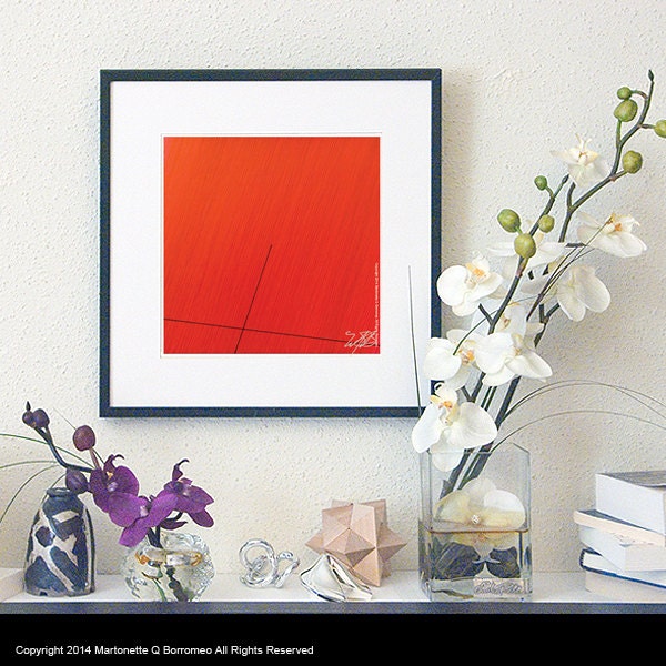 Red Lines Minimalist, Contemporary Black Diagonal Line, Pen Ink Drawing ...