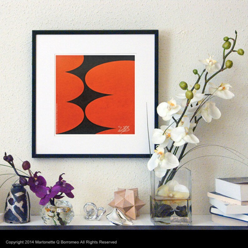 Sharp Point Minimalist Art, Red Oval, Minimal Red Curves, Contemporary ...