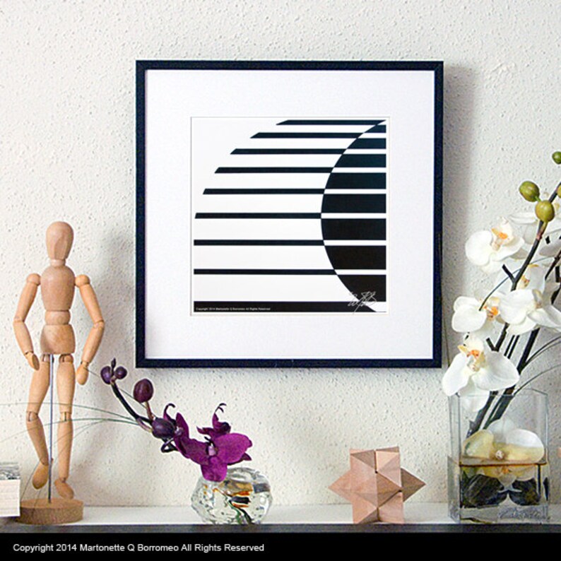 Horizontal Lines Minimal Art, Half Circle Geometric Art,original ...