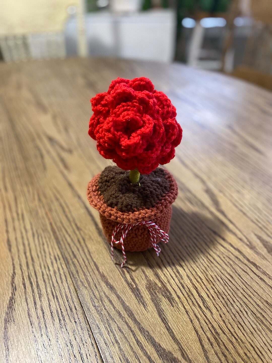 Crochet Red Rose in Pot Red Crochet Rose Spring Gift Idea Mother's Day ...