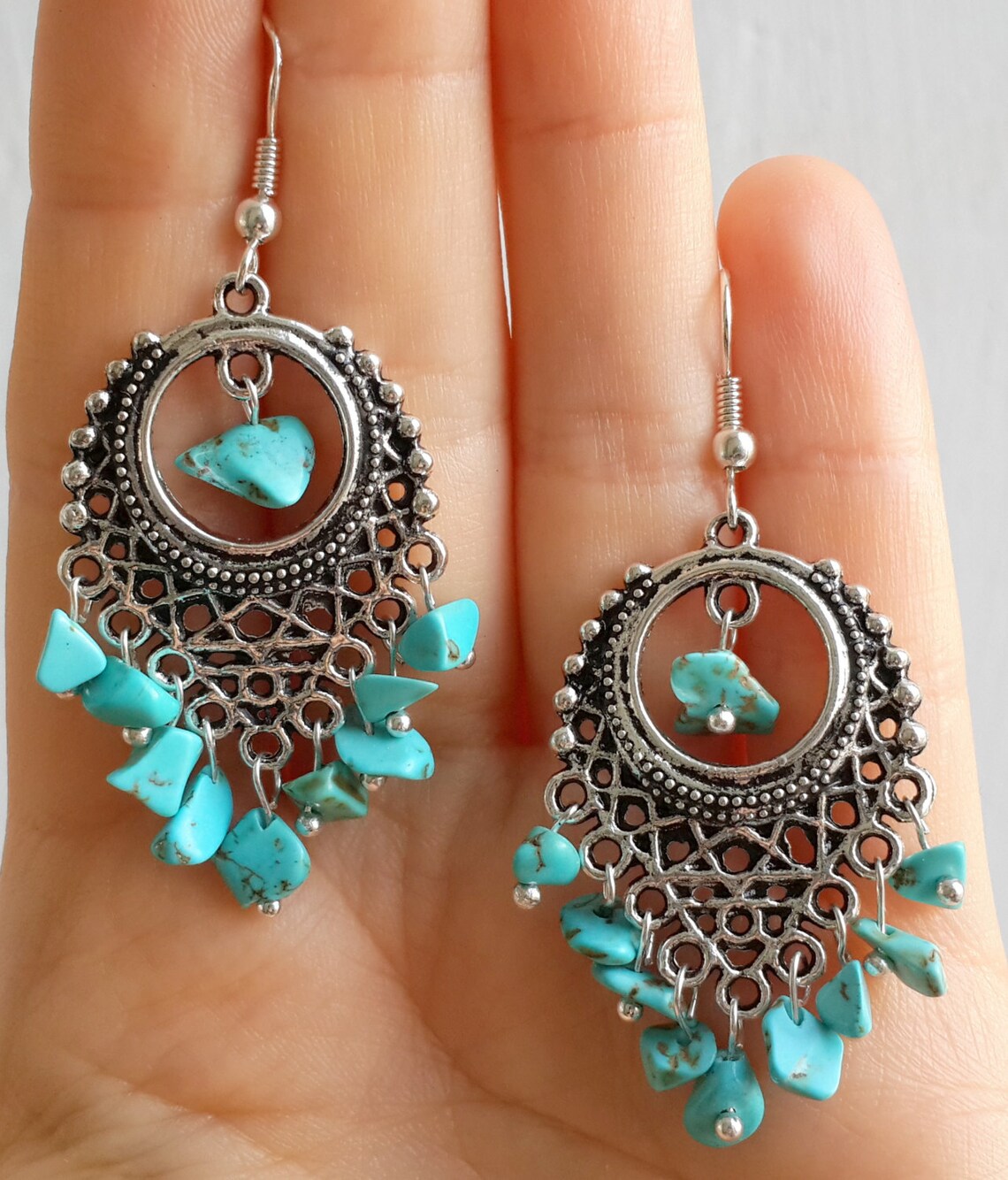 Large Turquoise Chandelier Earrings Boho Chandelier Turquoise | Etsy