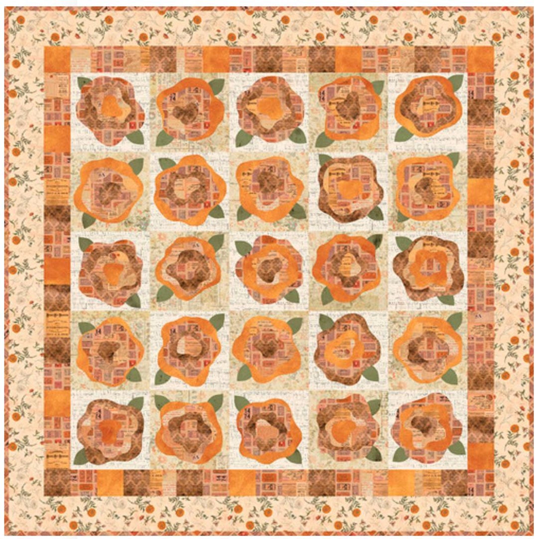 French Rose Orange Quilt Kit Featuring Eclectic Elements- Pink by Tim ...
