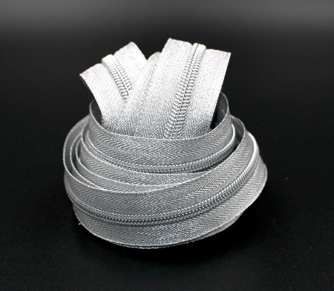 Silver Metallic #5 Zipper Tape With Silver Teeth With Your Choice of ...