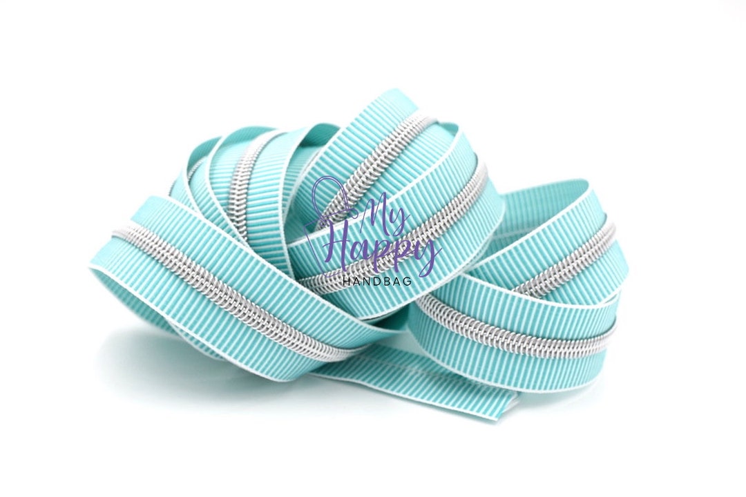 Teal/white ZEBRA Zipper #5 Zipper Tape With Silver Teeth With Your ...