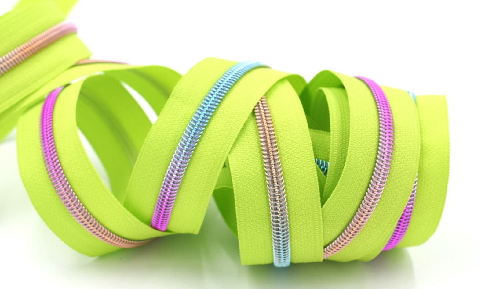 Bright Lime Green #5 Zipper Tape With Rainbow Teeth With Your Choice of ...