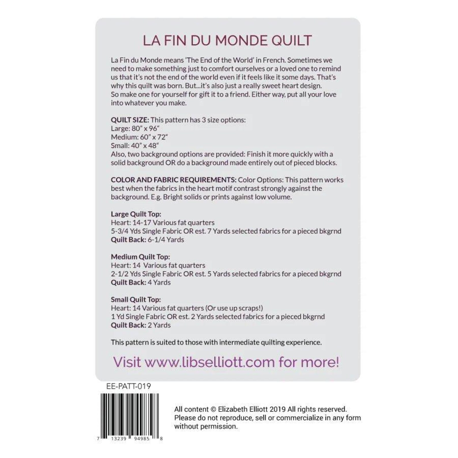 La Fin Du Monde Quilt Pattern by Libs Elliott - Etsy Canada
