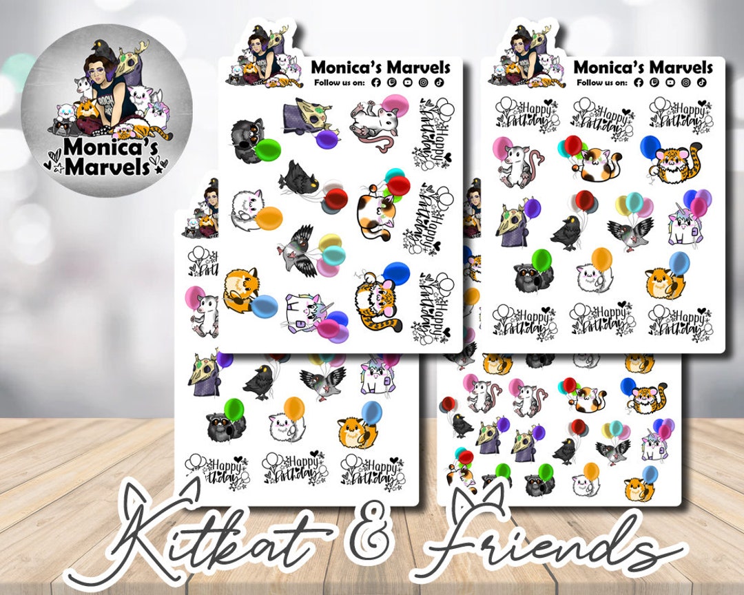 Chibi Kitkat and Friends Birthday Balloon Printable Planner Stickers - Etsy
