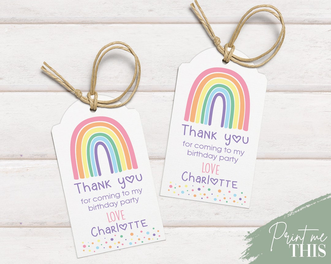 Personalised Rainbow Favour Tags Thank You Birthday Gift Tags Rainbow ...