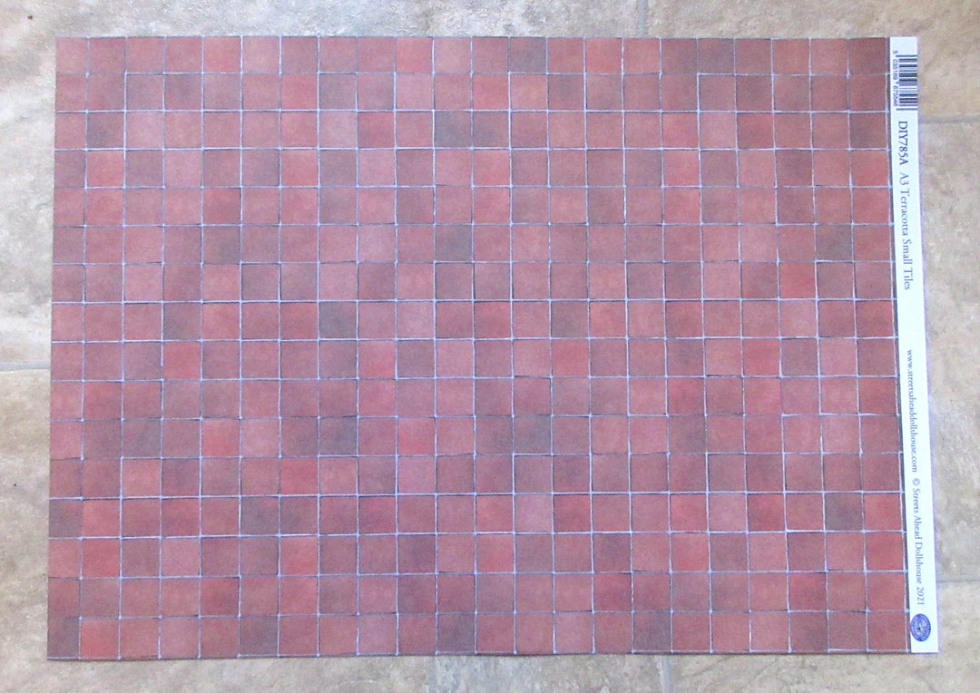 1/12th Scale Dolls' House Flooring Card A3 Terracotta Square Tiles ...