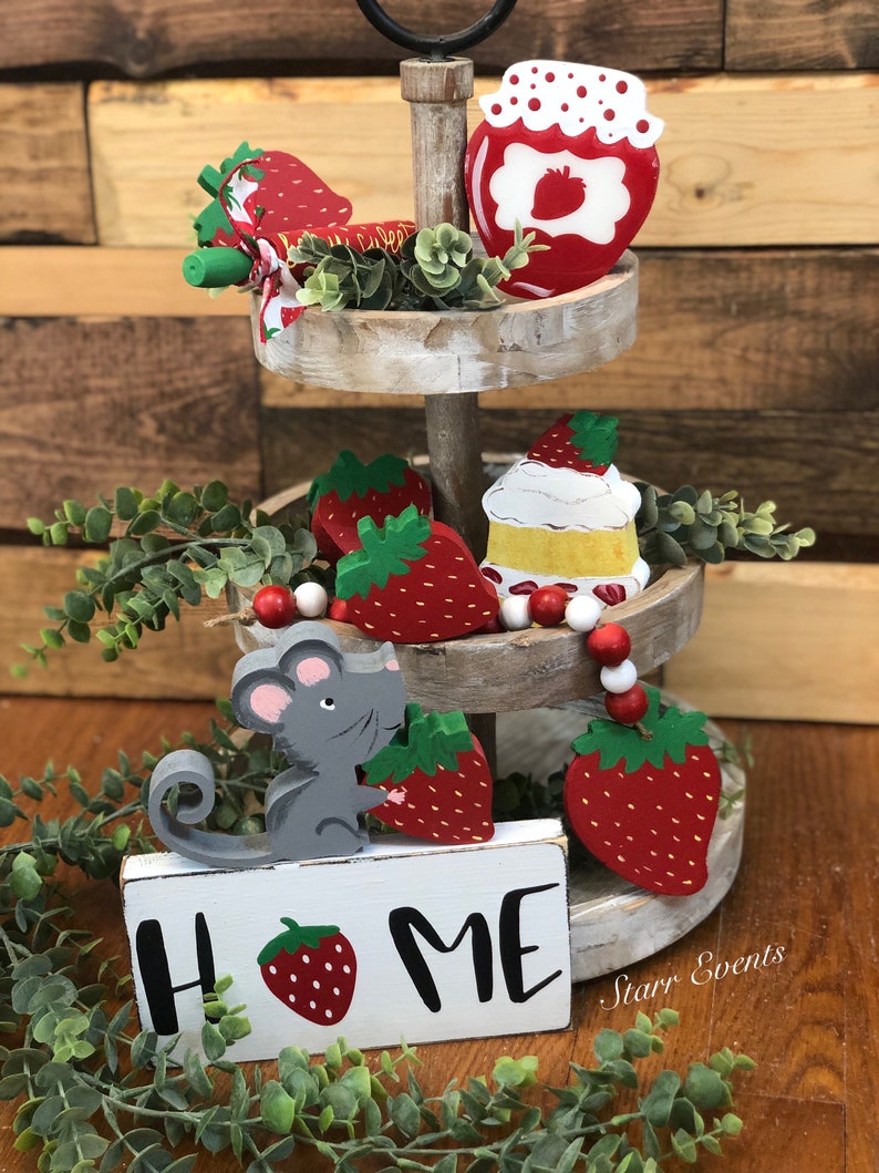 Strawberry Tier Tray Decor. Strawberry Cutouts. Strawberry Signs. Faux ...