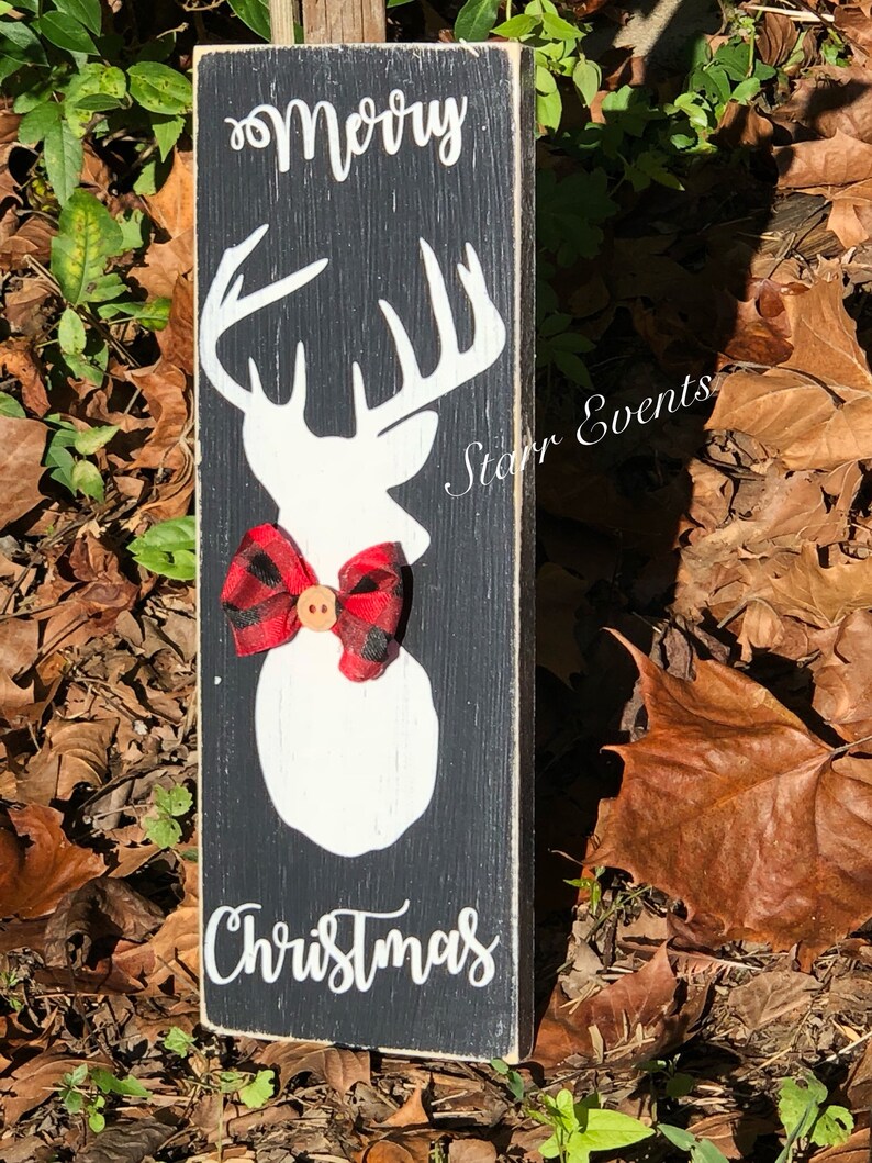 Buffalo Plaid Deer Sign. Rustic Merry Christmas Sign. Rustic Christmas ...