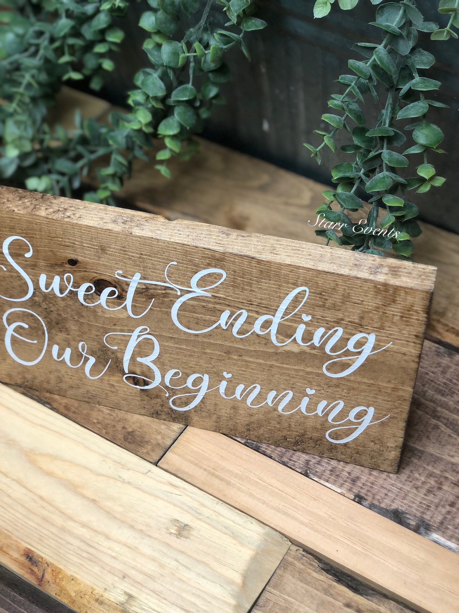 A Sweet Ending to Our Beginning 12” Wedding Sign. Stained Wedding ...