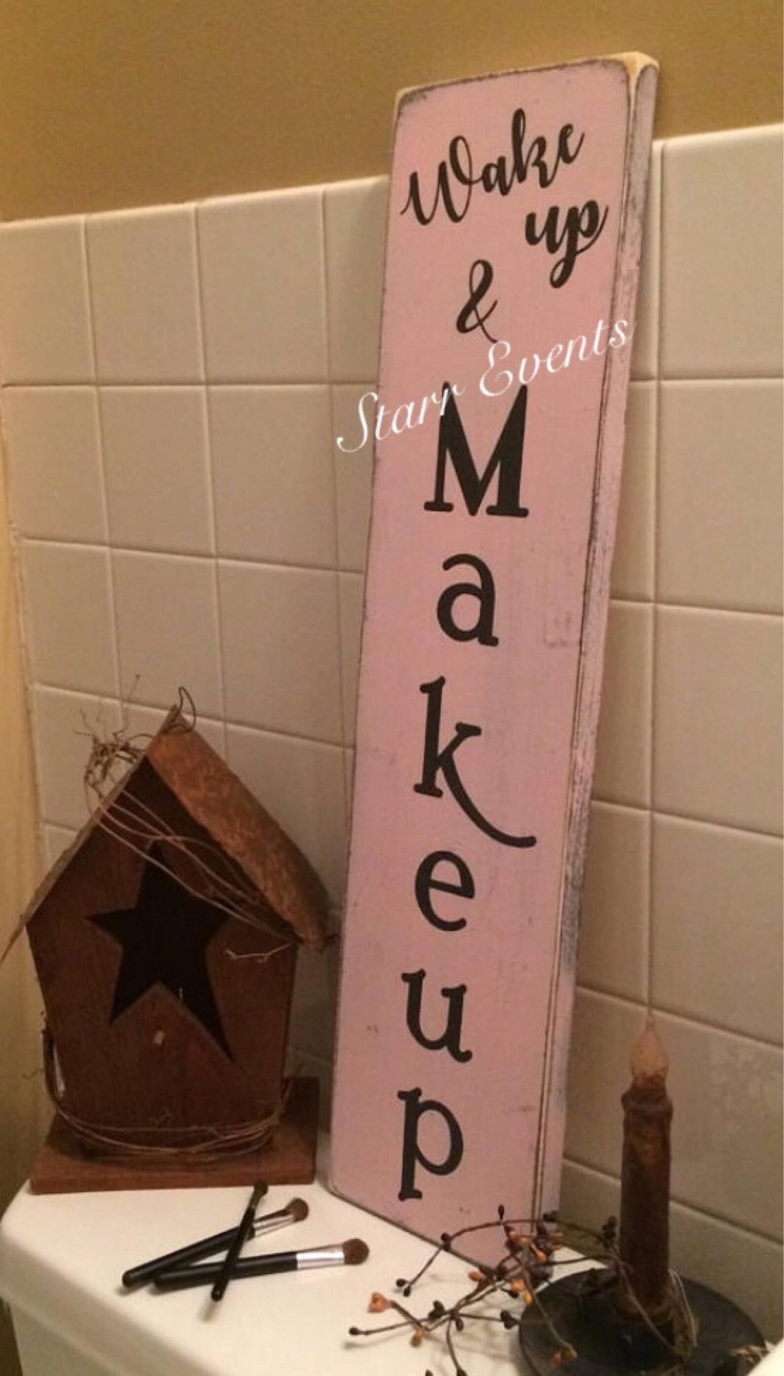 Rustic Bathroom Signs. Wake up and Makeup Sign Rustic Bathroom - Etsy