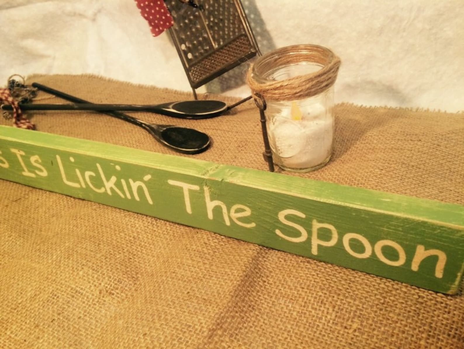 Happiness Is Lickin' the Spoon sign. Primitive signs. | Etsy