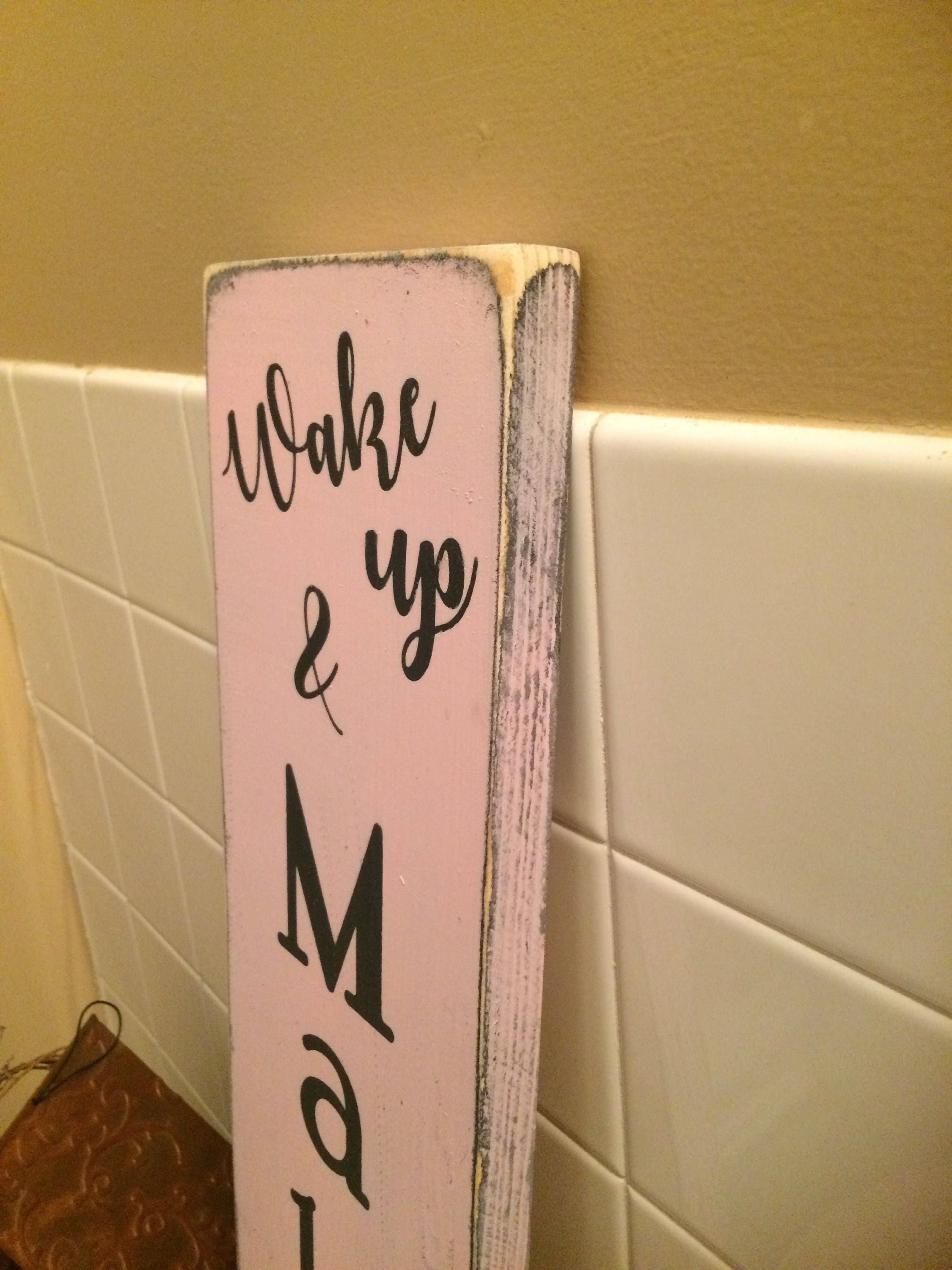Rustic Bathroom signs. Wake up and makeup sign Rustic bathroom | Etsy
