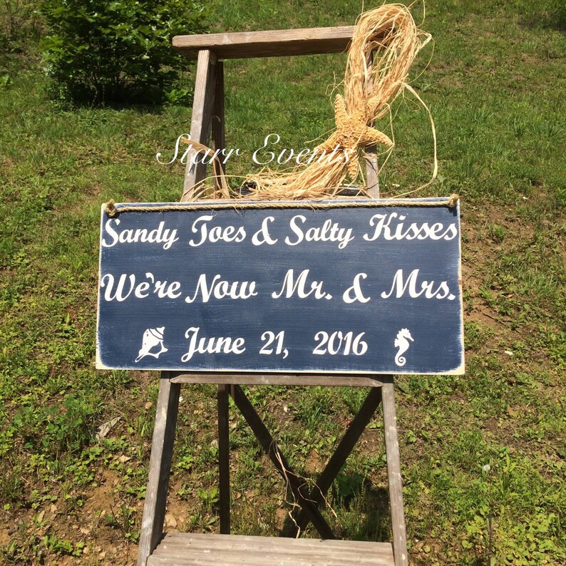 Sandy toes and salty kisses sign. Personalized Wedding sign. | Etsy