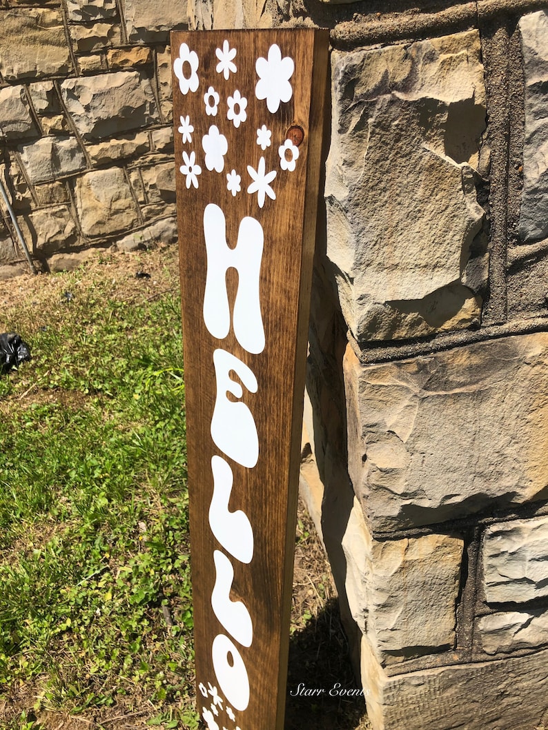 Retro Hello Sign. Hello Porch Signs Vertical Hello Sign. Front Porch ...