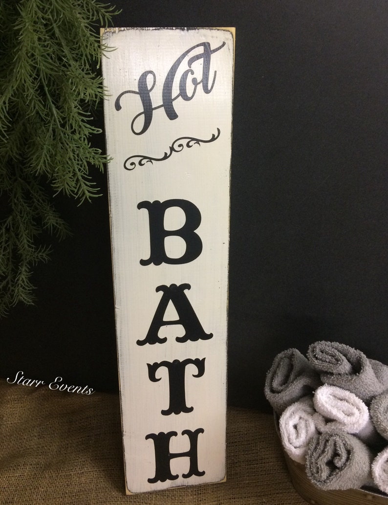 Vertical Hot Bath Signs Rustic Bathroom Signs. Rustic Bathroom - Etsy