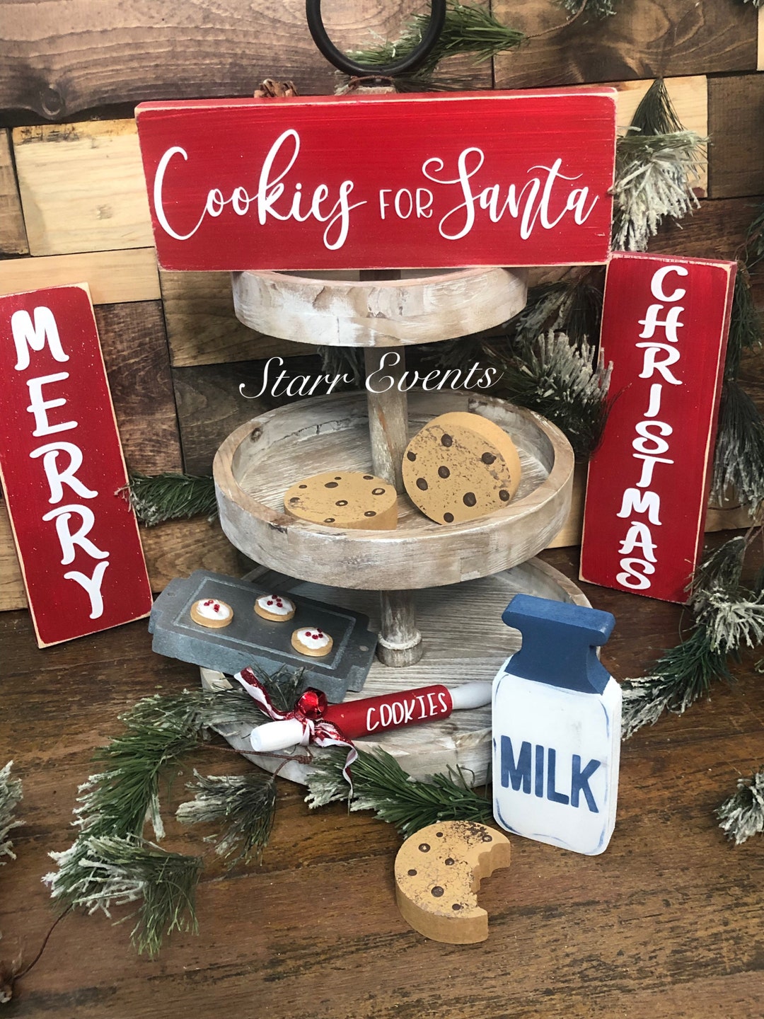 Christmas Tier Tray Decor. Cookies for Santa. Merry Christmas Signs ...