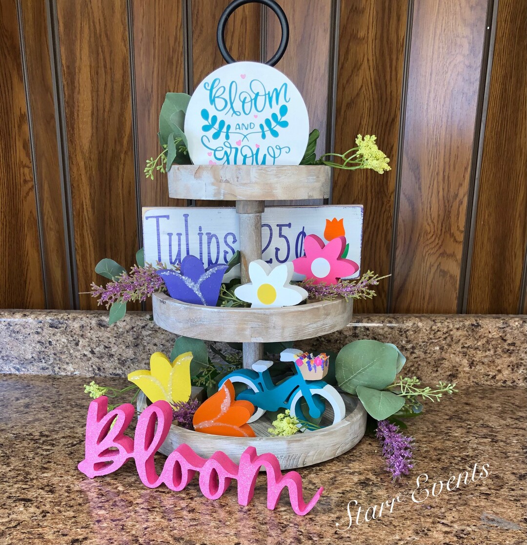 Spring Tier Tray Decor. Flower Cutouts for Tier Trays. Tulip Tier Tray ...