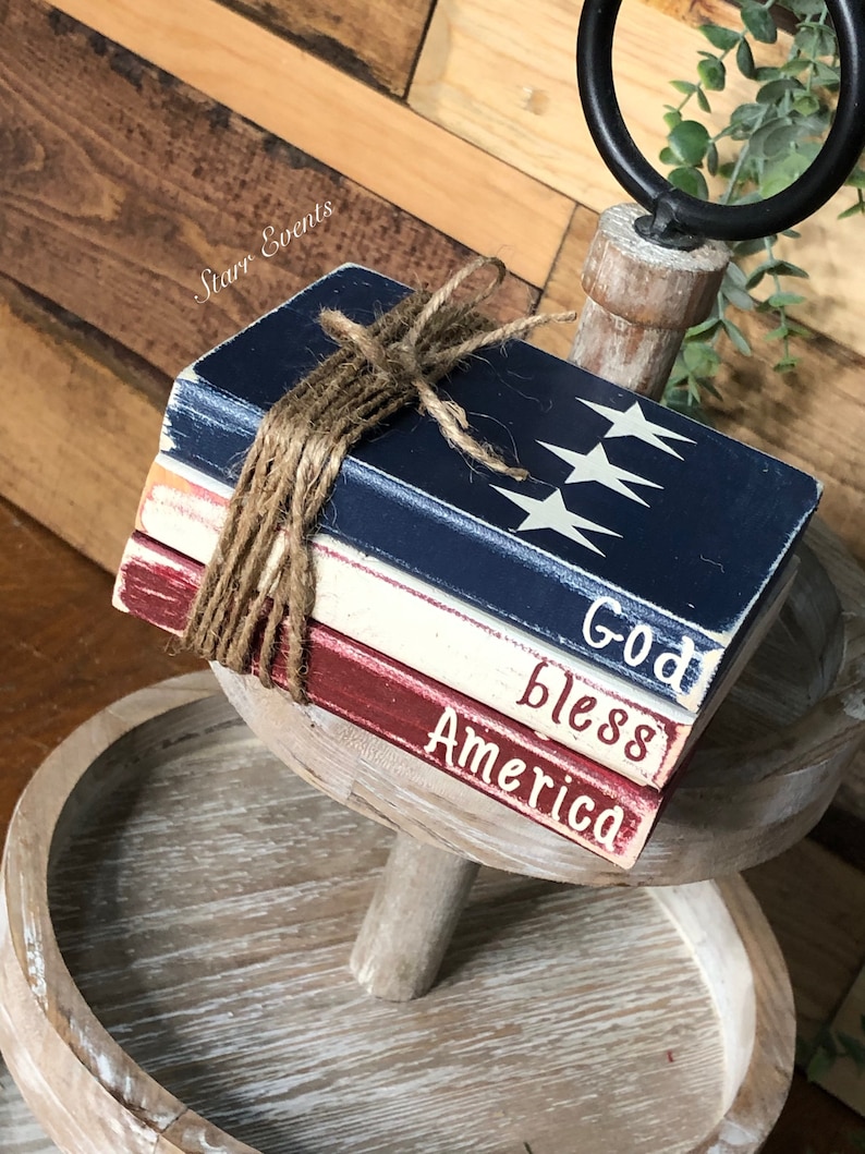 Patriotic Tier Tray 4th of July Decor. Mini Fourth of July Faux Books ...