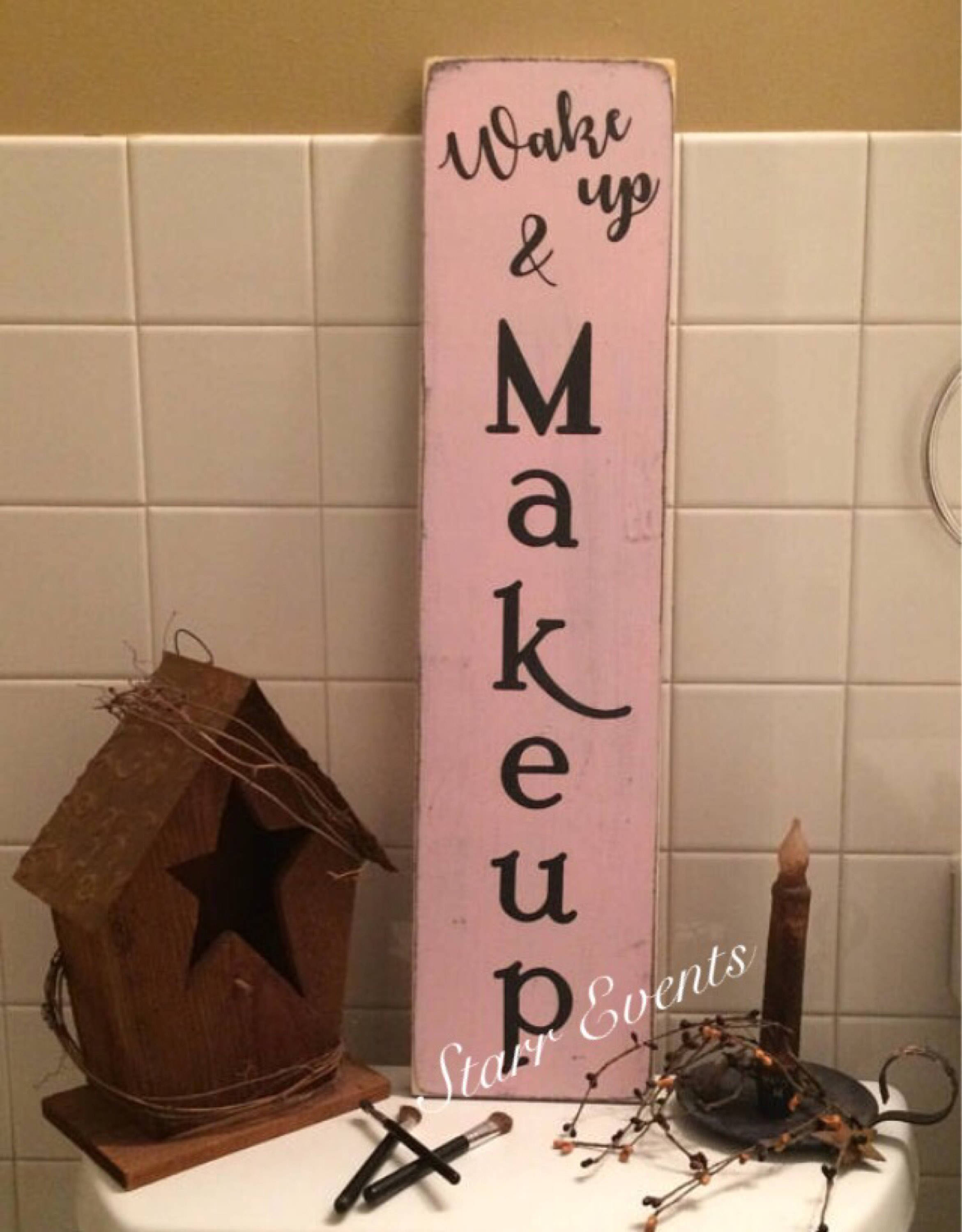 Rustic Bathroom Signs. Wake up and Makeup Sign Rustic Bathroom | Etsy
